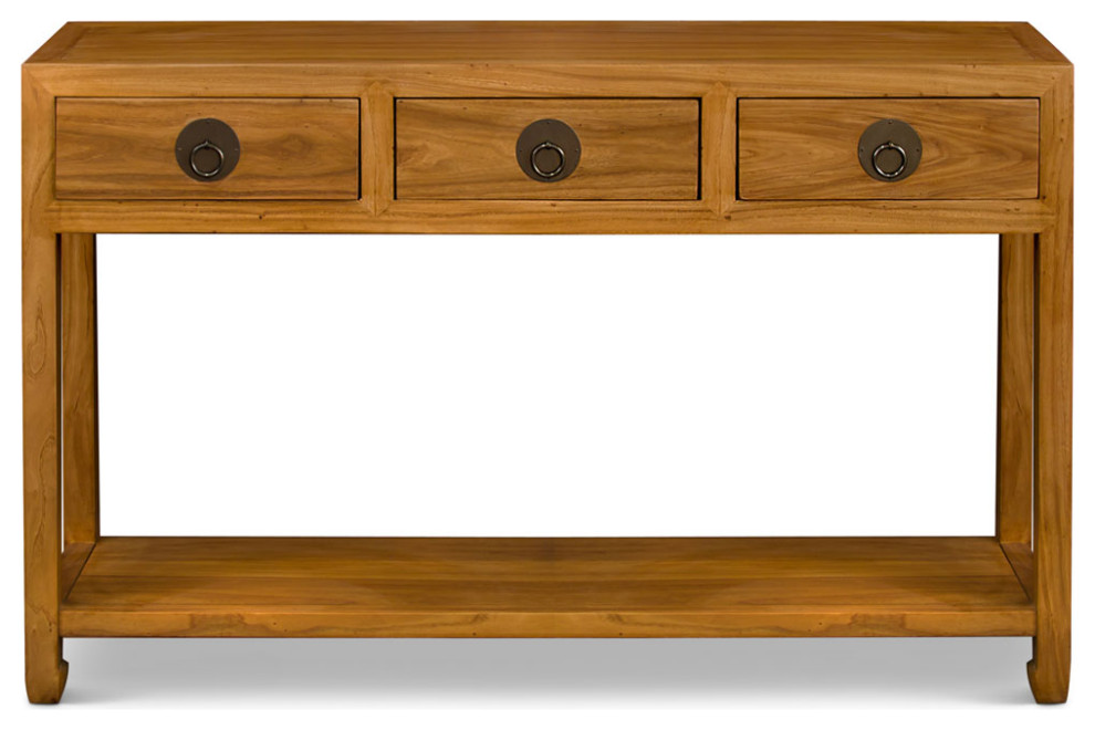Natural Elmwood Chinese Ming Console Table with 3 Drawers and Shelf - Asian - Console Tables ...