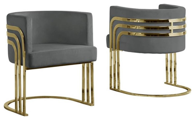 Maklaine Dark Gray Velvet Accent Barrel Leisure Chair with Gold Chrome ...