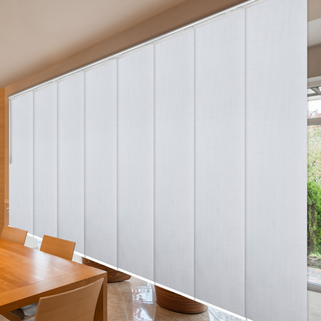 Dappled Iron 8-Panel Track Extendable Vertical Blinds 130-175"W, 91.4 ...