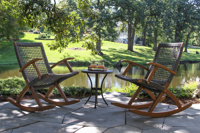 Eucalyptus and Grey Rope Rocking Chairs With Slate Accent Table - Beach ...