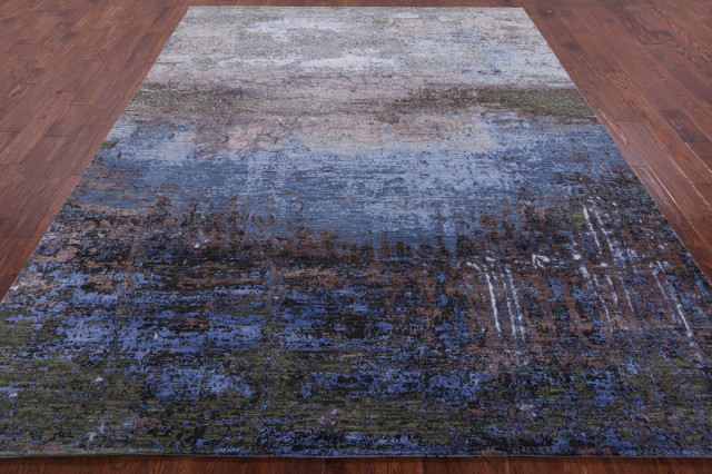 Abstract Hand Knotted Wool and Silk Rug 7' 11" X 10' 1" Q7178, 7' 11" X ...