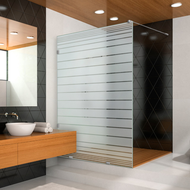 Frameless Fixed Shower Glass Panel with Frosted Design, 47" X 75 ...