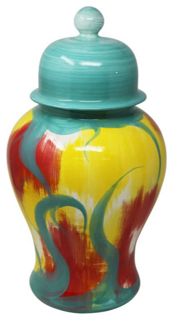 Decorative Covered Ceramic Jar, Multicolor - Contemporary - Decorative ...