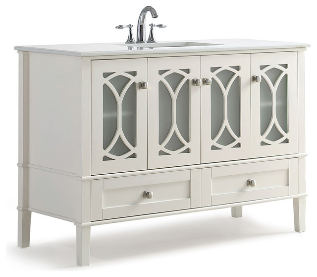 Paige Contemporary Bath Vanity, Soft White, White Top, 48 ...