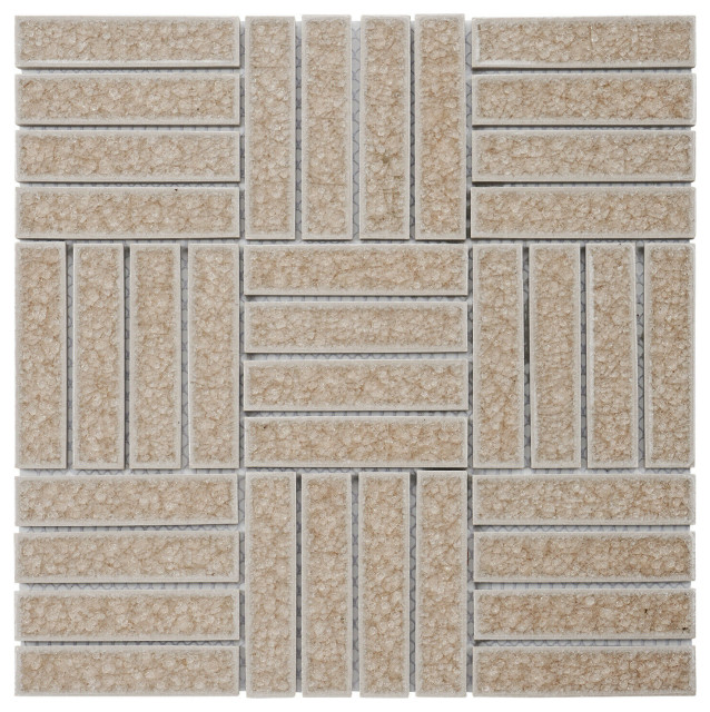 Modket Beige Crackle Glass Parquet Mosaic Tile Kitchen Backsplash ...