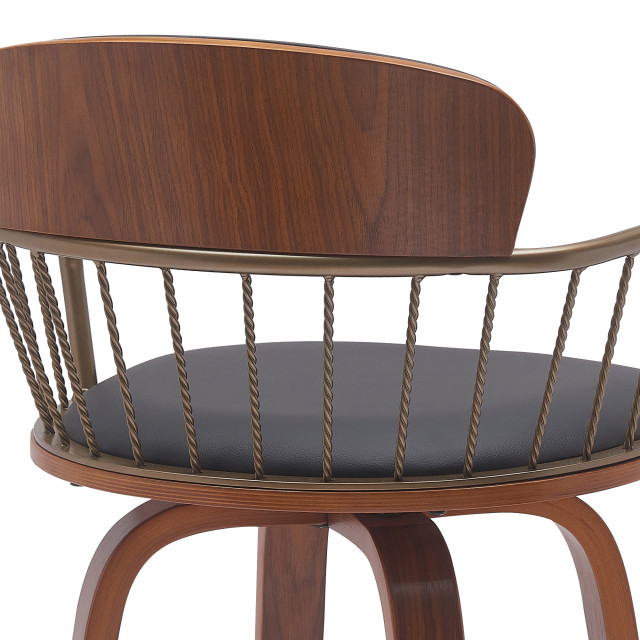 Willow 25.5" Swivel Walnut Wood Counter Stool, Black Faux Leather ...