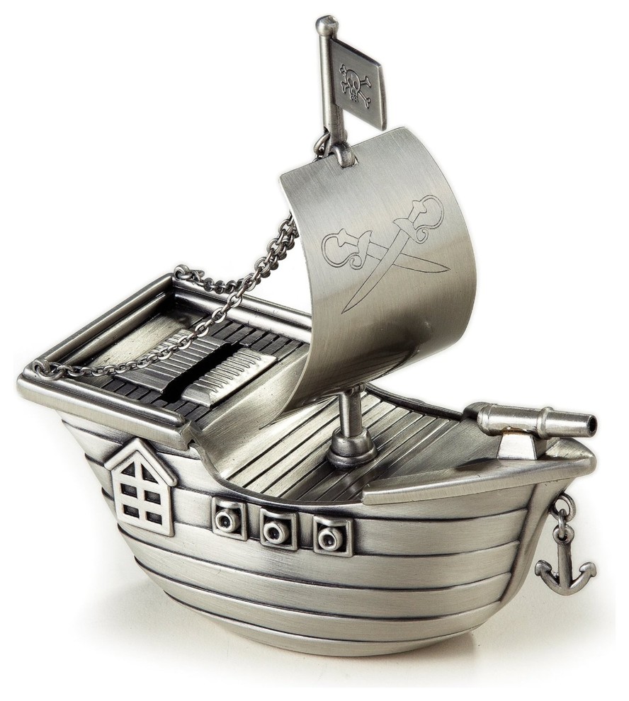 Elegance Pewter Finish Pirate Ship Money Bank - Beach Style - Piggy ...