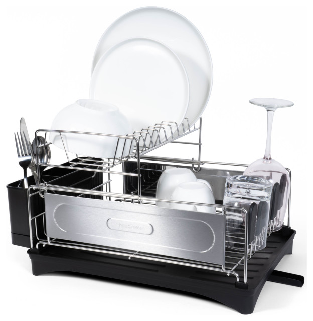 Compact 18.25" 2-Tier Stainless Dish Rack With Swivel Spout Tray, Steel ...