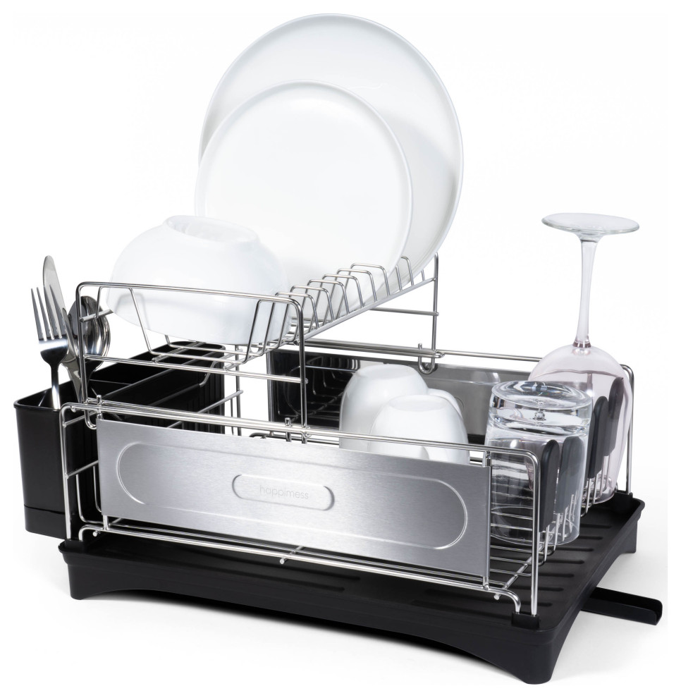 Compact 18.25" 2-Tier Stainless Dish Rack With Swivel Spout Tray, Steel ...