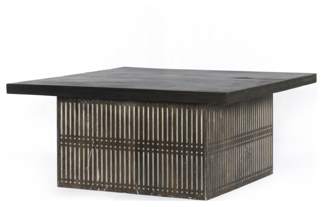 Rustic Brown Carved Wood Storage Coffee Table - Transitional - Coffee ...