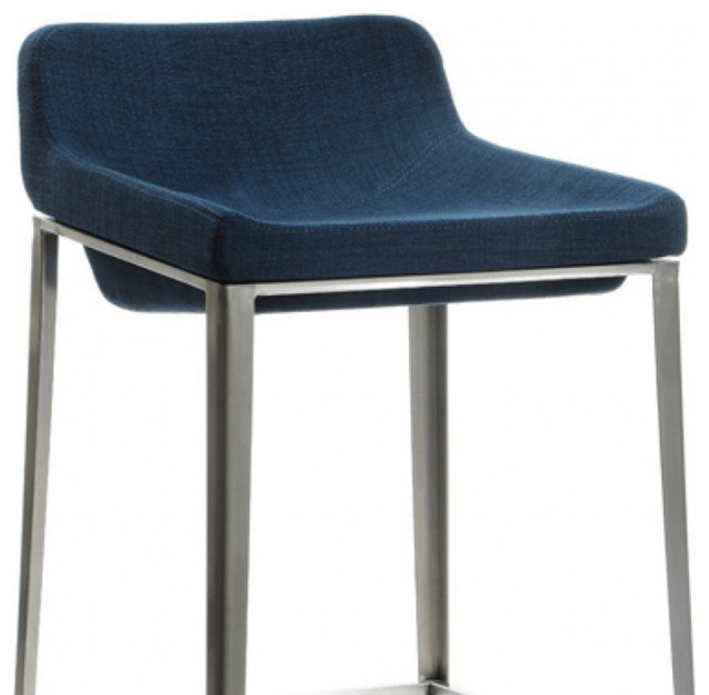 36" Blue And Silver Stainless Steel Low Back Bar Height Bar Chair With ...