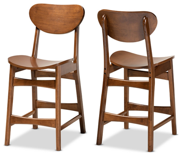 Katya Mid-Century Modern Walnut Brown Finished Wood Counter Stool, Set ...