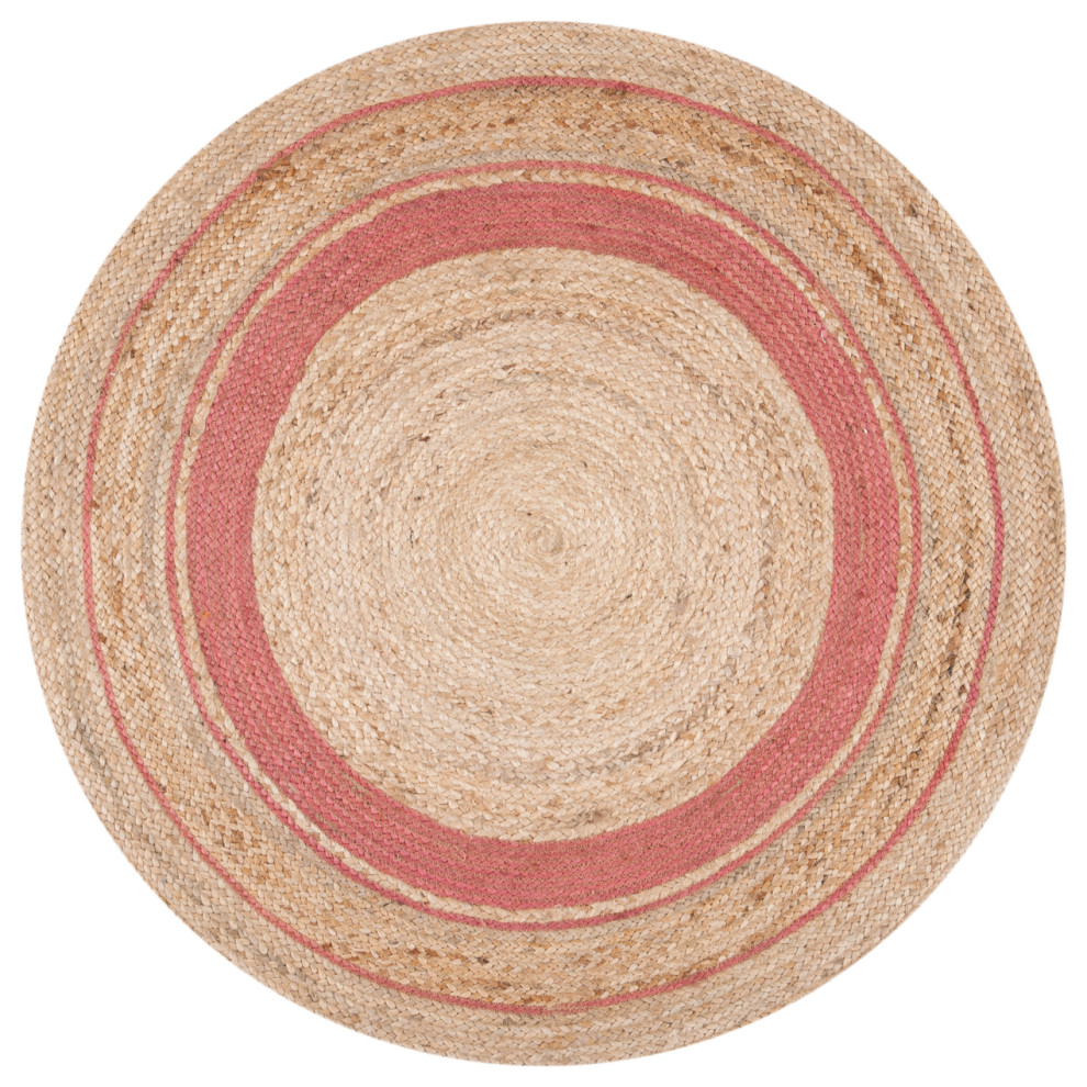 Safavieh Natural Fiber Nf120u Pink / Natural Rug, 7' round ...