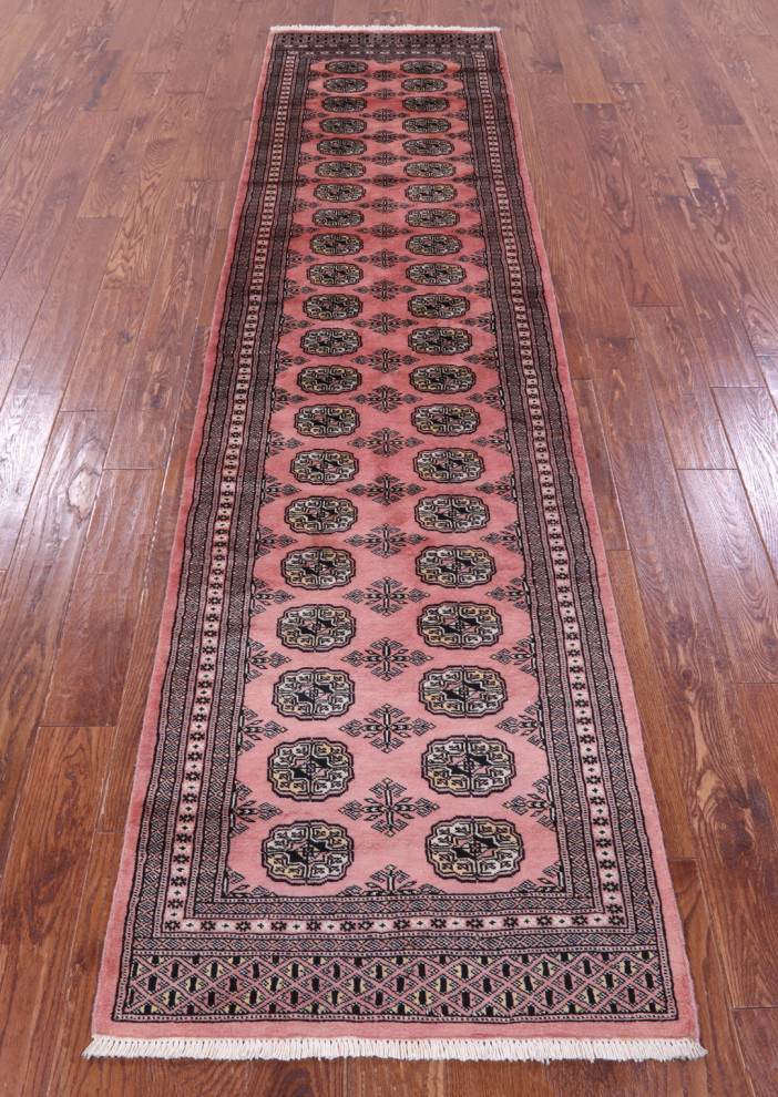 Pink Runner Silky Bokhara Handmade Wool Rug 2' 7" X 10' 1" - Q21897, 2 ...