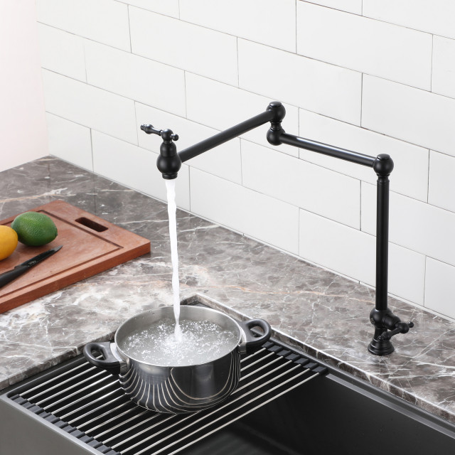 Deck-Mounted Double Handle Pot Filler Kitchen Faucet Stove Faucet ...