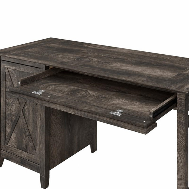 Atlin Designs Farmhouse Wood Computer Desk with Keyboard Tray in Gray ...