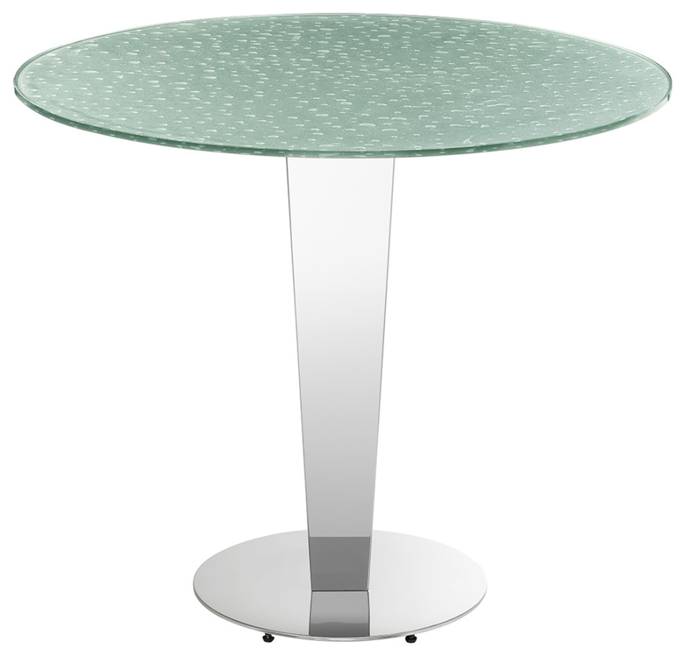 Enzo 39" Round Counter Table, Silver Rain Drops Glass - Contemporary ...