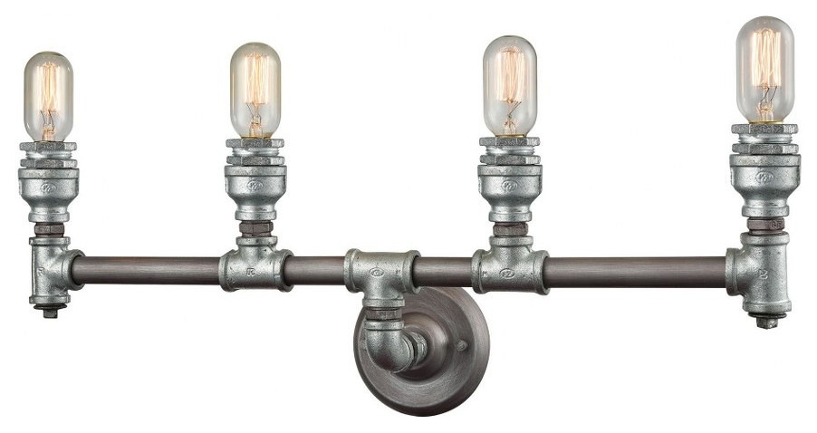 Cast Iron Pipe Four Light Vanity Light Fixture Exposed Bulb - Steampunk ...