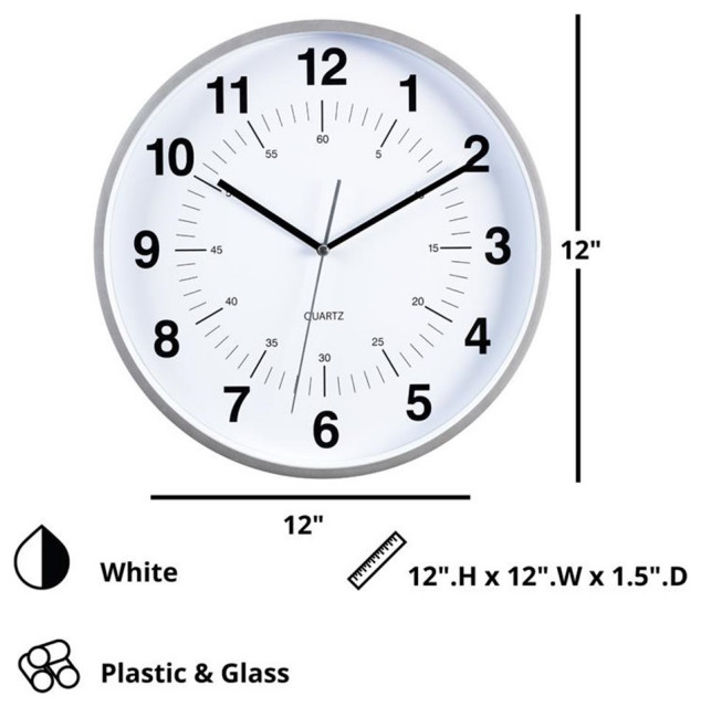 kieragrace KG Contemporary Synchro Silent Wall Clock Silver Plastic ...