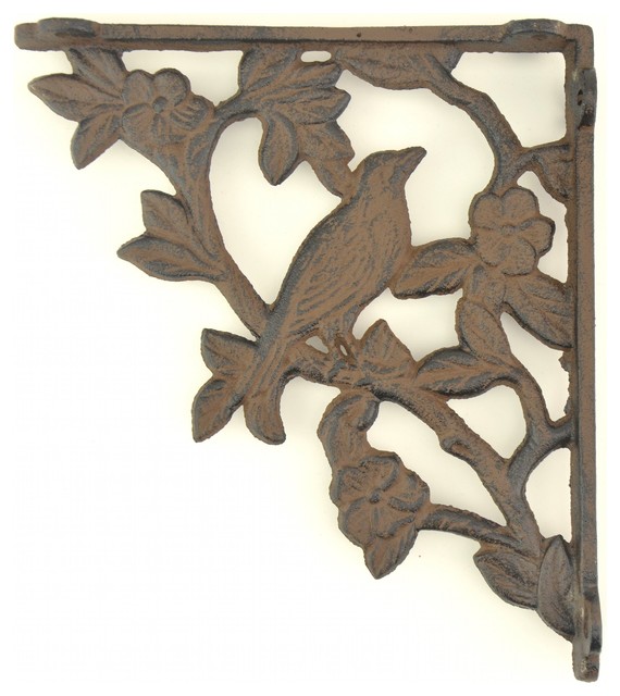Wall Shelf Bracket, Bird On Branch Pattern, Cast Iron, 7.625" Deep ...