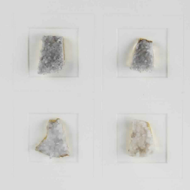 Square Wooden Shadow Box with 4 Quartz Crystals, Brown and Gray ...