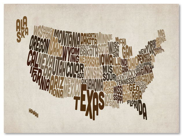 'USA States Text Map 2' Canvas Art by Michael Tompsett, 30" x 47 ...