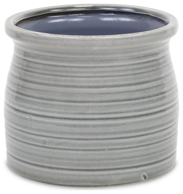 Gray Curved Ceramic Pot - Large - Transitional - Indoor Pots And ...