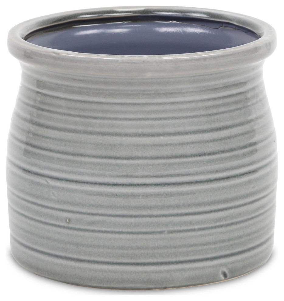 Gray Curved Ceramic Pot - Large - Transitional - Indoor Pots And ...