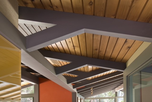 Old Ranch Road Newly Opened Ceiling with Dressed Beams - Midcentury ...