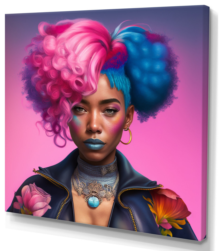 Pink And Blue African American Woman III Canvas, 30x30 - Contemporary ...