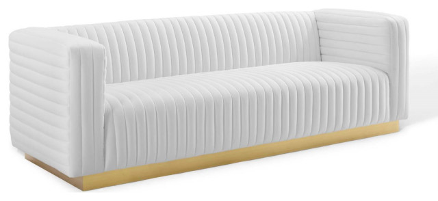 Charisma Channel Tufted Velvet Sofa - Vintage Glamour Design Stain ...