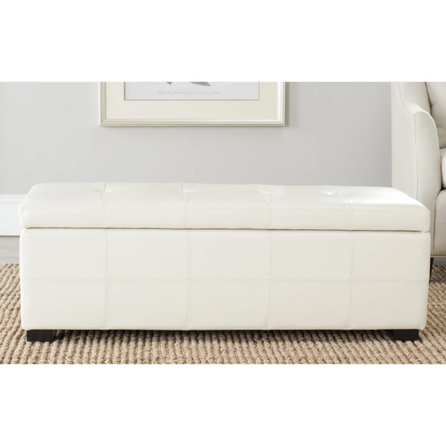 Modern Cream Storage Bench with Large Design and Faux Leather ...