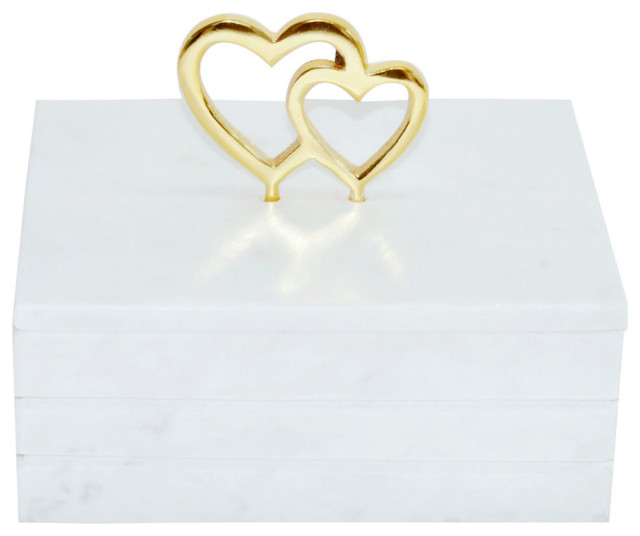Marble, 7x5 Double Heart Box, White - Contemporary - Decorative Boxes ...