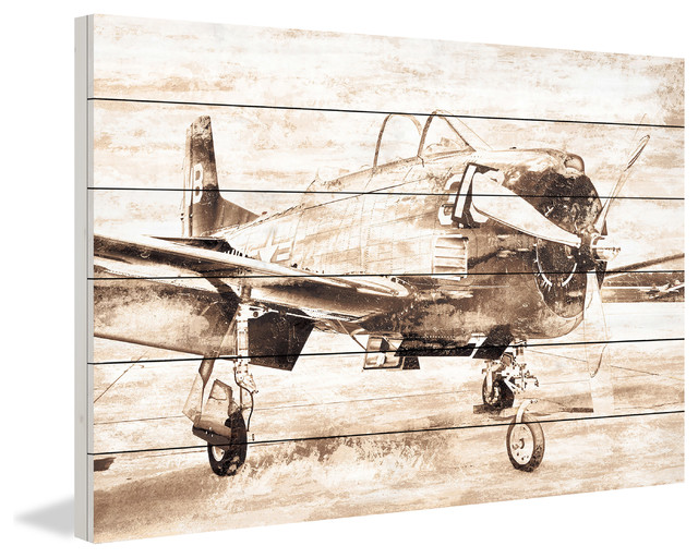 "Vintage Aero" Print on White Wood, 45"x30" - Contemporary - Prints And ...