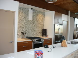 Glass mosaic backsplash finally finished in MCM Ikea kitchen