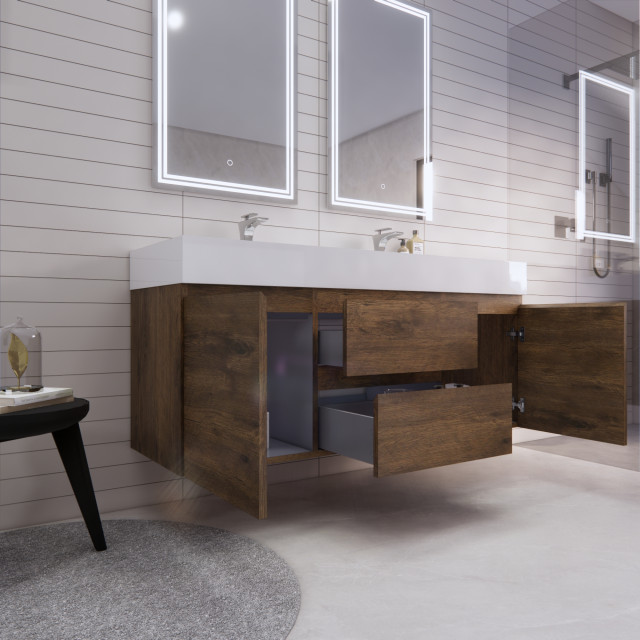 Monterey 60" Double Sink Wall Mounted Vanity with Reinforced Acrylic ...