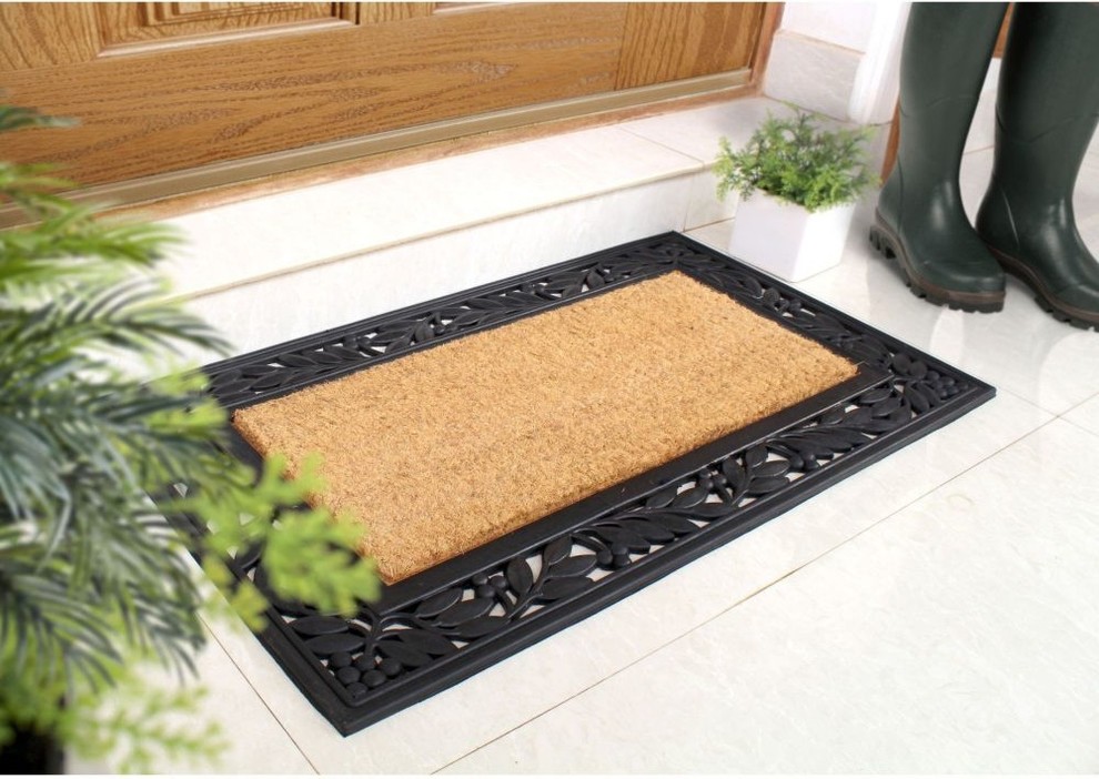 Natural Black Moulded Holly Trellis Rubber Coir Doormat, 18"x30", 18 ...