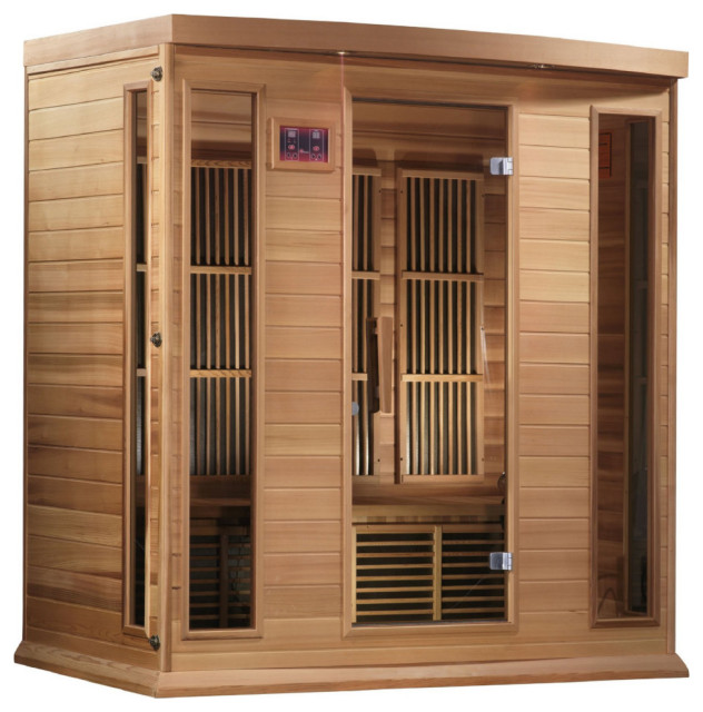 4-Person Corner Near Zero Emf(Under 2Mg) Far Infrared Sauna (Canadian Red Cedar) - Traditional ...