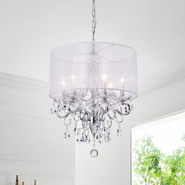Lyra 6 - Light Candle Style Drum Chandelier with Crystal Accents ...
