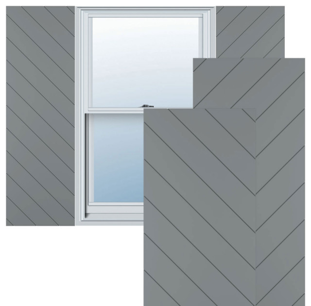 True Fit PVC Diagonal Slat Modern Style Fixed Mount Shutters, 18"W x 28 ...