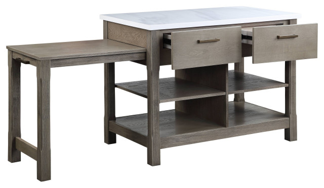 Feivel Kitchen Island With Pull Out Table, Marble Top and Gray Finish ...