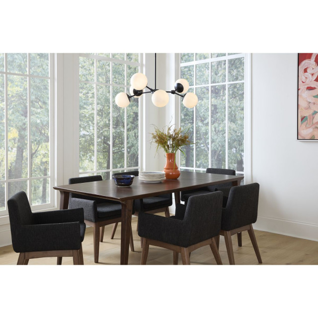 Haas Collection Six-Light Matte Black Mid-Century Modern Chandelier, 33 ...