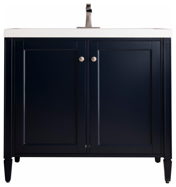 Britannia 39.5" Vanity, Navy Blue, White Glossy Resin Countertop ...