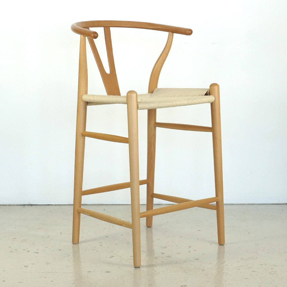 Elite Living (Single) Wishbone Solid Wood Y-Arm Counter Stool ...