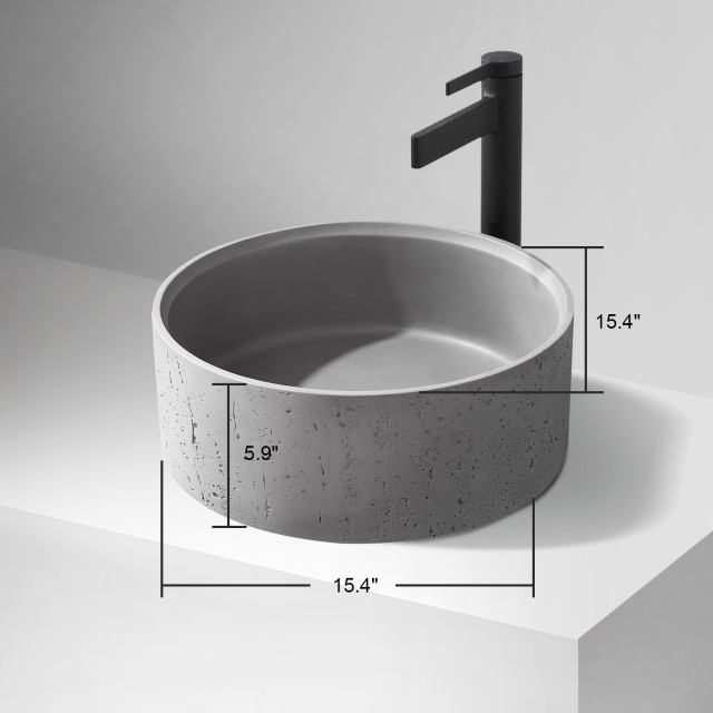 Vinnova Almonte Grey Concrete Circular Vessel Bathroom Sink ...