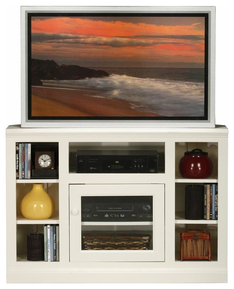 Thin-Corner Entertainment Console with Bookcase Sides (Soft White ...