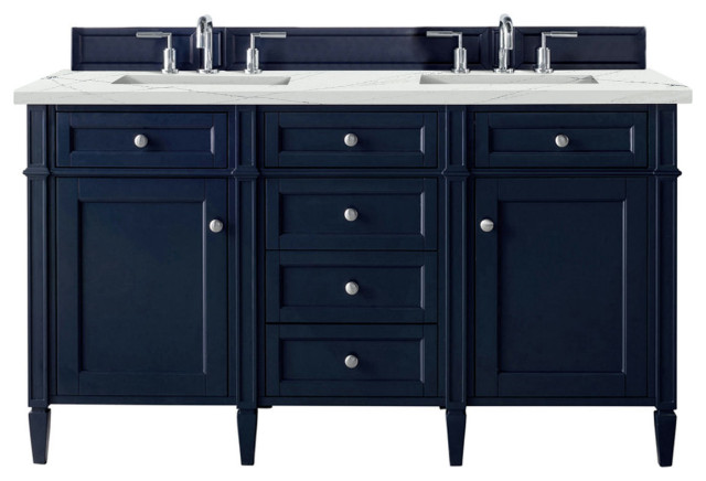 Brittany 60" Victory Blue Double Vanity w/ 3 CM Ethereal Noctis Quartz ...