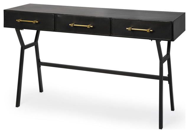 HomeRoots Black Metal Matte Finish Writing Desk With 3 Drawers, 51.2L x ...