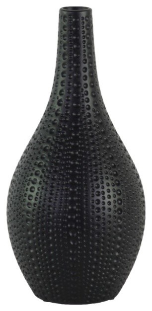Ceramic Bellied Vase With Dimpled Pattern, Small, Black - Contemporary ...
