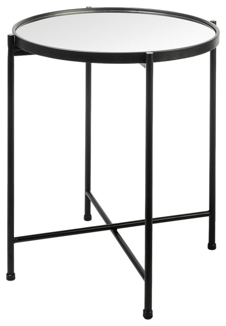 Samantha (Small) Black Metal Frame w/ Mirror Top Round Accent Table ...